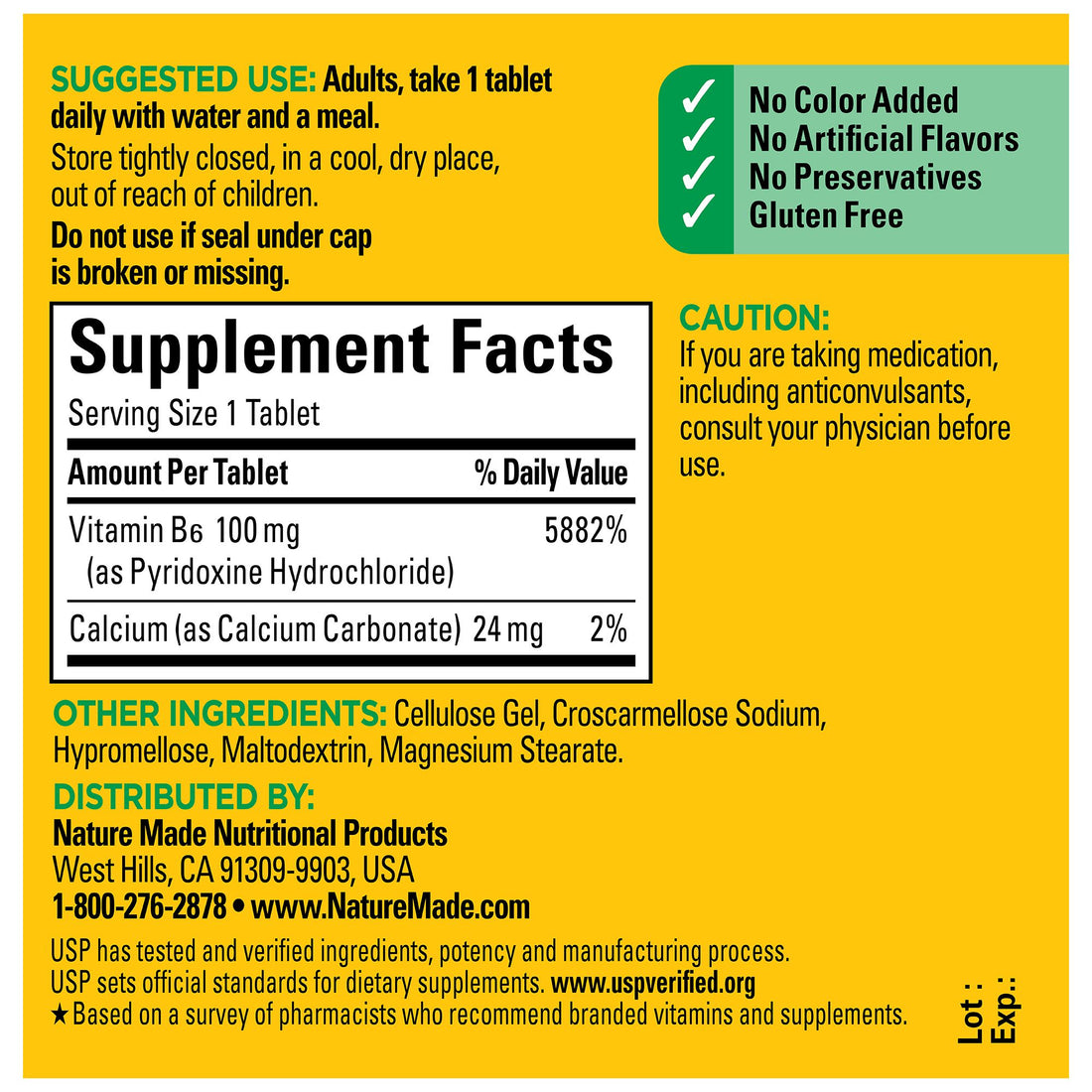 Vitamin B6 100 mg Tablets | For Blood Cell Formation | Nature Made®