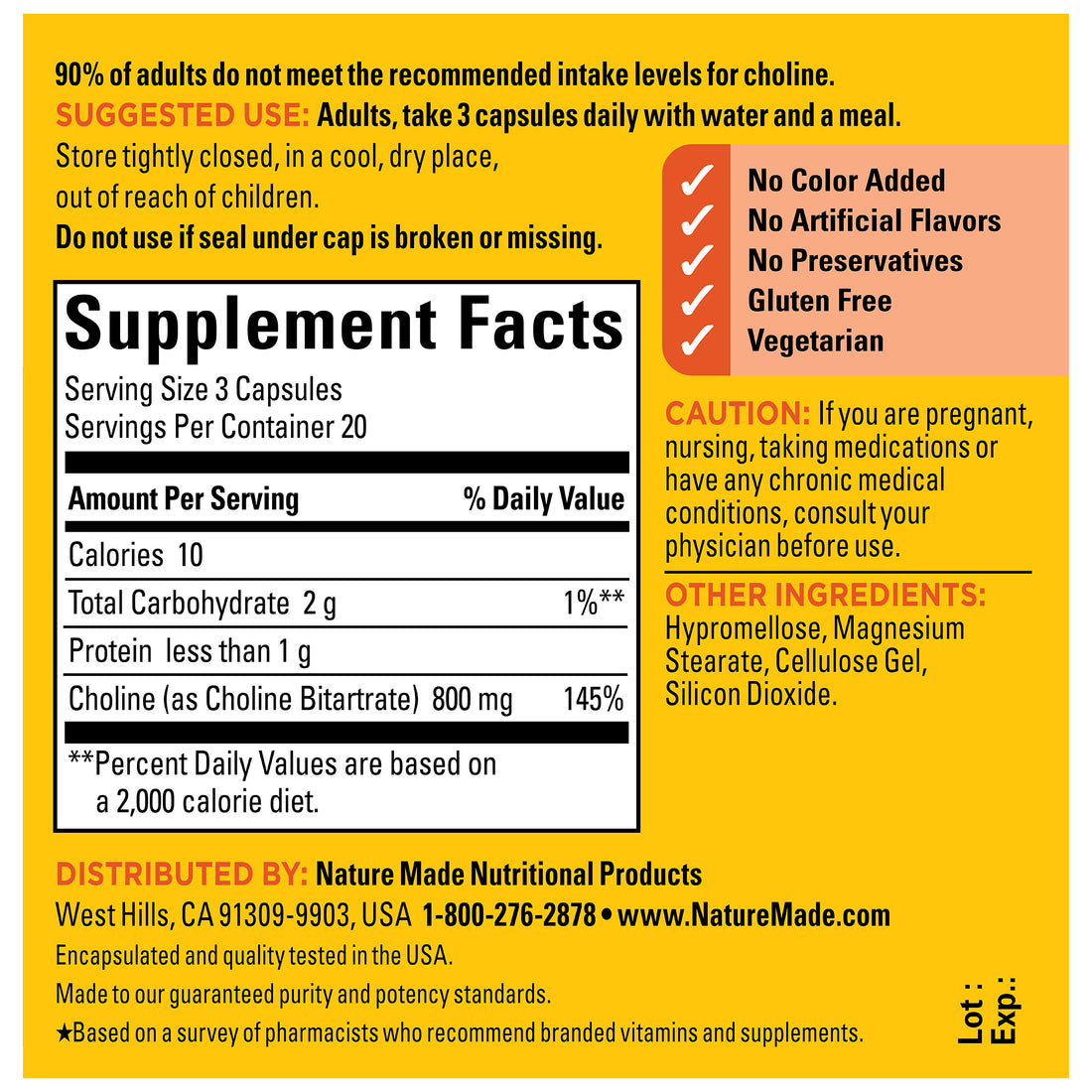 Choline Extra Strength Dosage 800 Mg Per 3 Capsules & Nature Made®