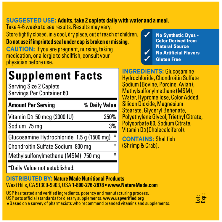 Glucosamine Chondroitin Complex with MSM Triple Strength‡ + Vitamin D3 ...