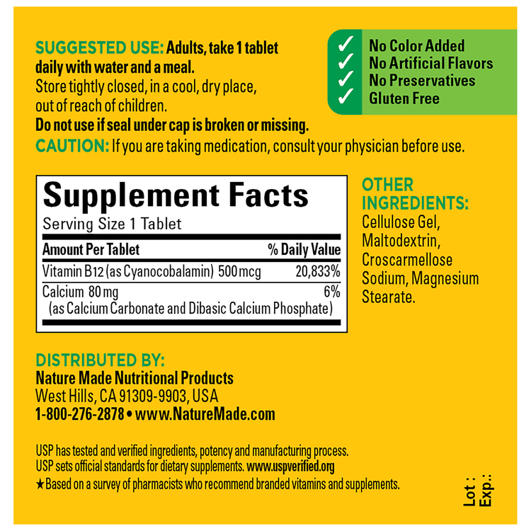 Vitamin B12 500 mcg Tablets | Convert Food into Energy | Nature Made®