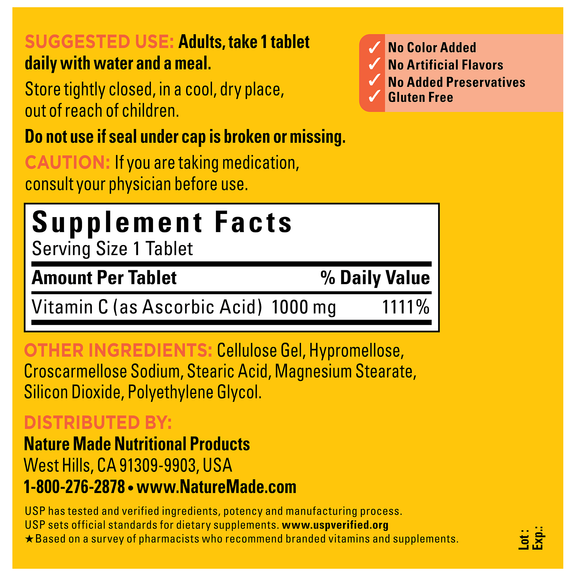 Vitamin C Extra Strength 1000 mg Tablets | Neutralize Free Radicals ...