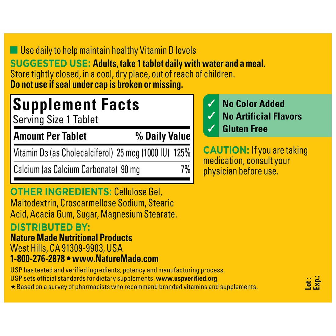 Nature Made Vitamin D3 25 mcg (1000 IU) Tablet & Nature Made®
