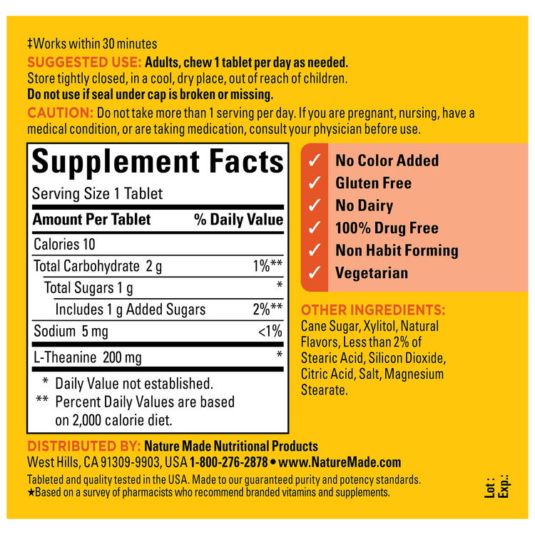 L-Theanine 200 mg Chewable Tablets & Nature Made®